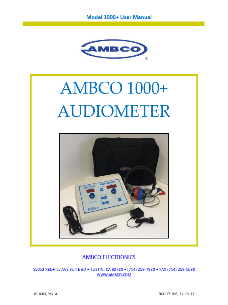 Manual del Audiómetro AMBCO 1000+ | PDF | Auriculares | Decibel