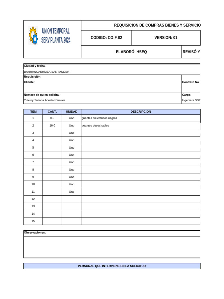 requisicion serviplanta | PDF