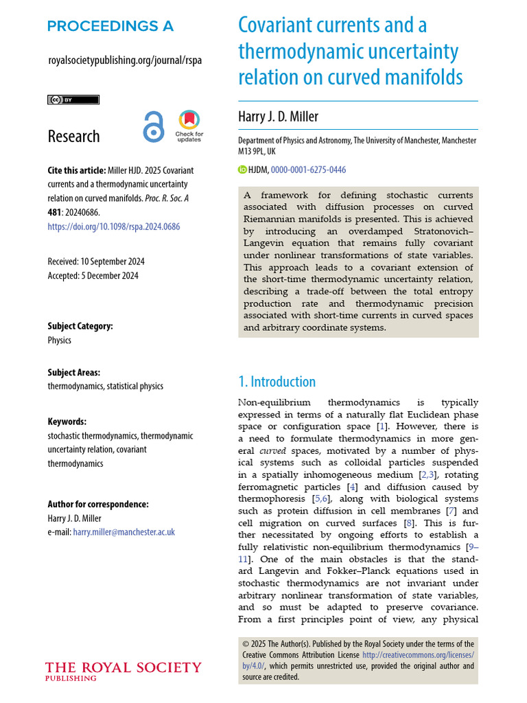 Covariant_currents_and_a_thermodynamic_uncertainty | PDF | Tensor | Diffusion