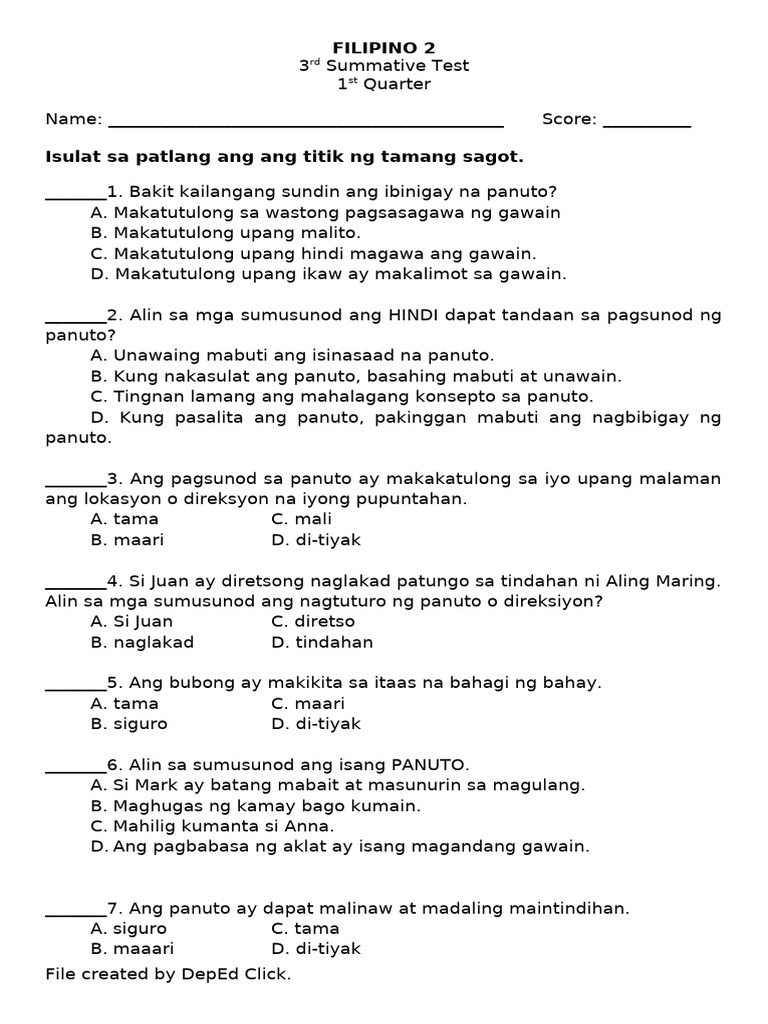 Filipino2 ST3 Q1 | PDF