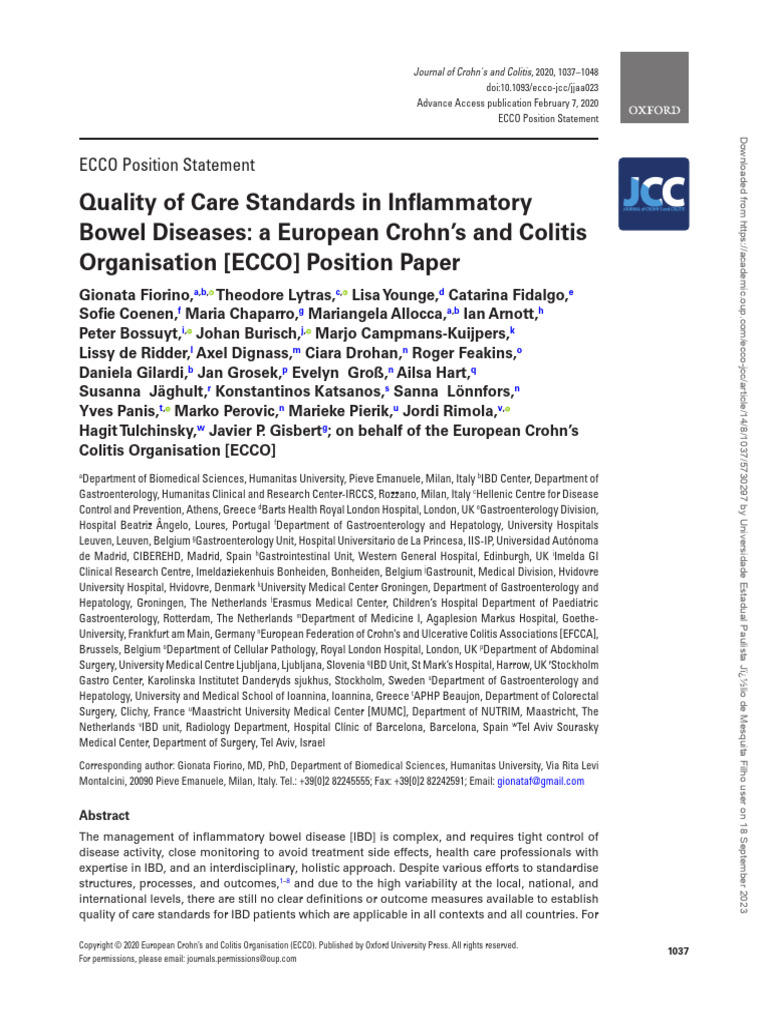 ECCO Quality of Care Standards in Inflammatory | PDF | Inflammatory ...