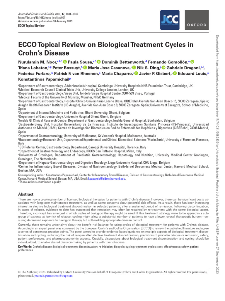 ECCO Topical Review On Biological Treatment Cycles in Crohn's Disease ...