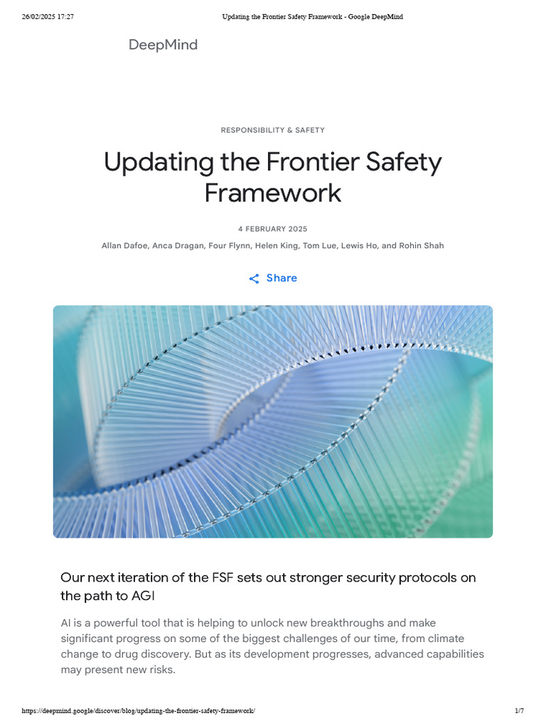Updating the Frontier Safety Framework - Google DeepMind | PDF ...