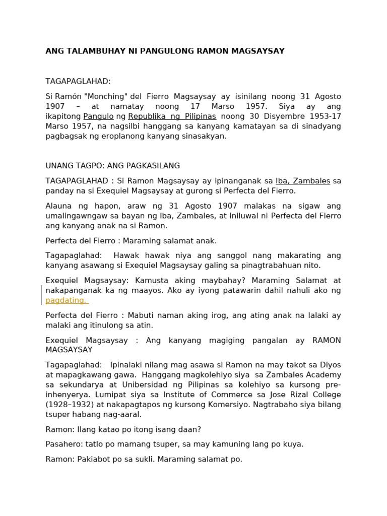 Ang Talambuhay Ni Pangulong Ramon Magsaysay | PDF