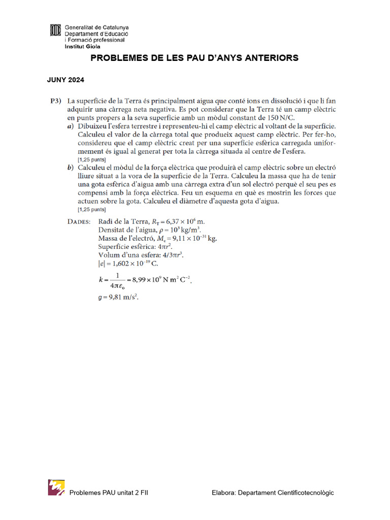 Problemes PAU Unitat 2 FII | PDF