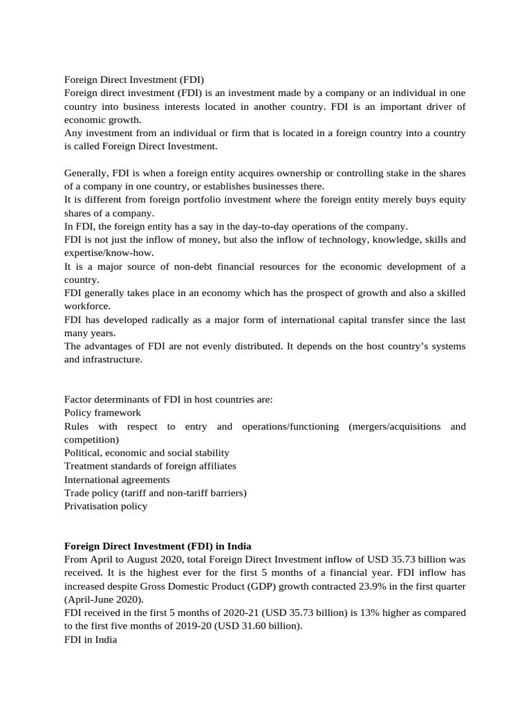 Understanding Foreign Direct Investment (FDI) | PDF | Foreign Direct ...