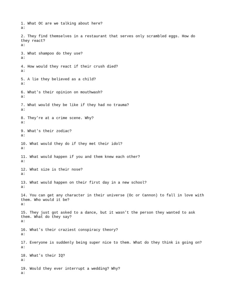 Random Oc Questions | PDF