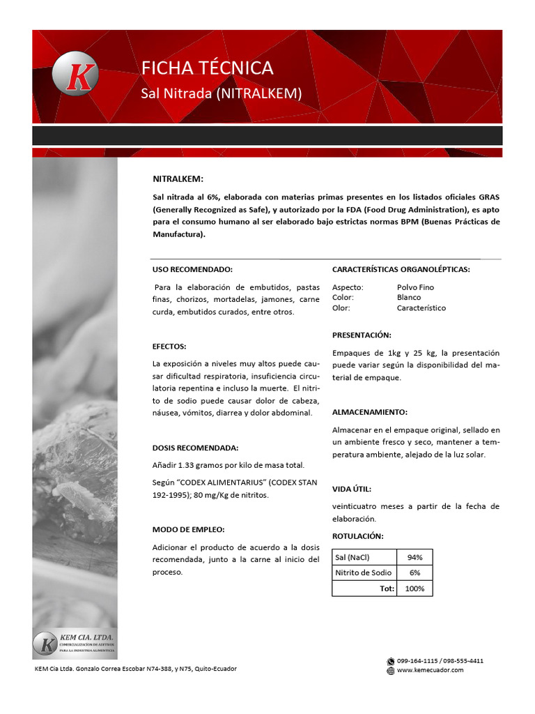 FT Sal Nitral 6%. | PDF | sal | Carne