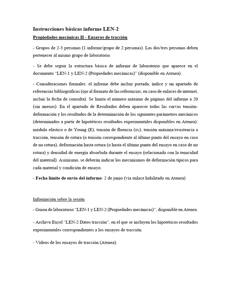 Instrucciones Básicas Informe LEN-2 | PDF