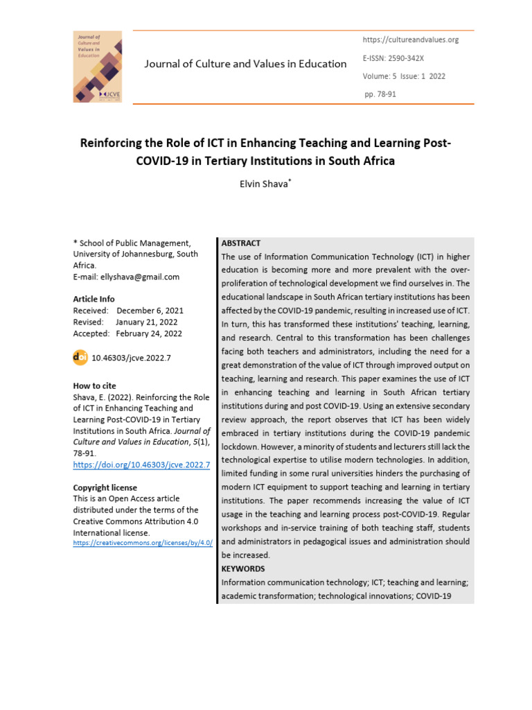Reinforcing The Role of ICT in Enhancing Teaching and Learning Post ...