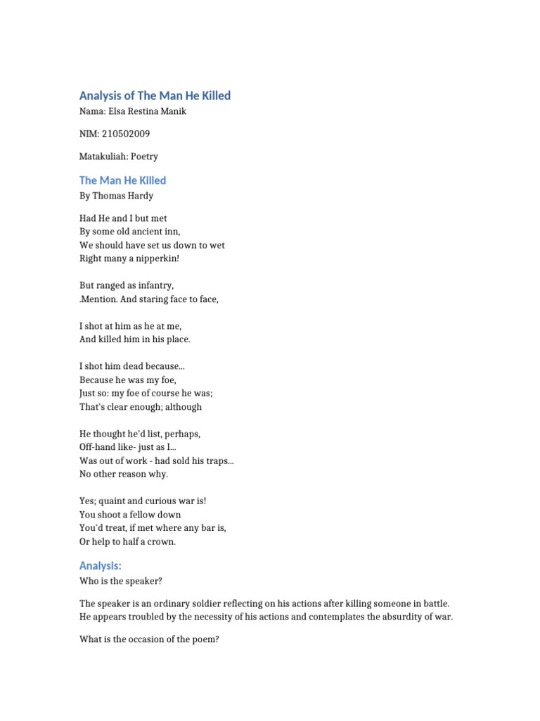 The Man He Killed Analysis | PDF