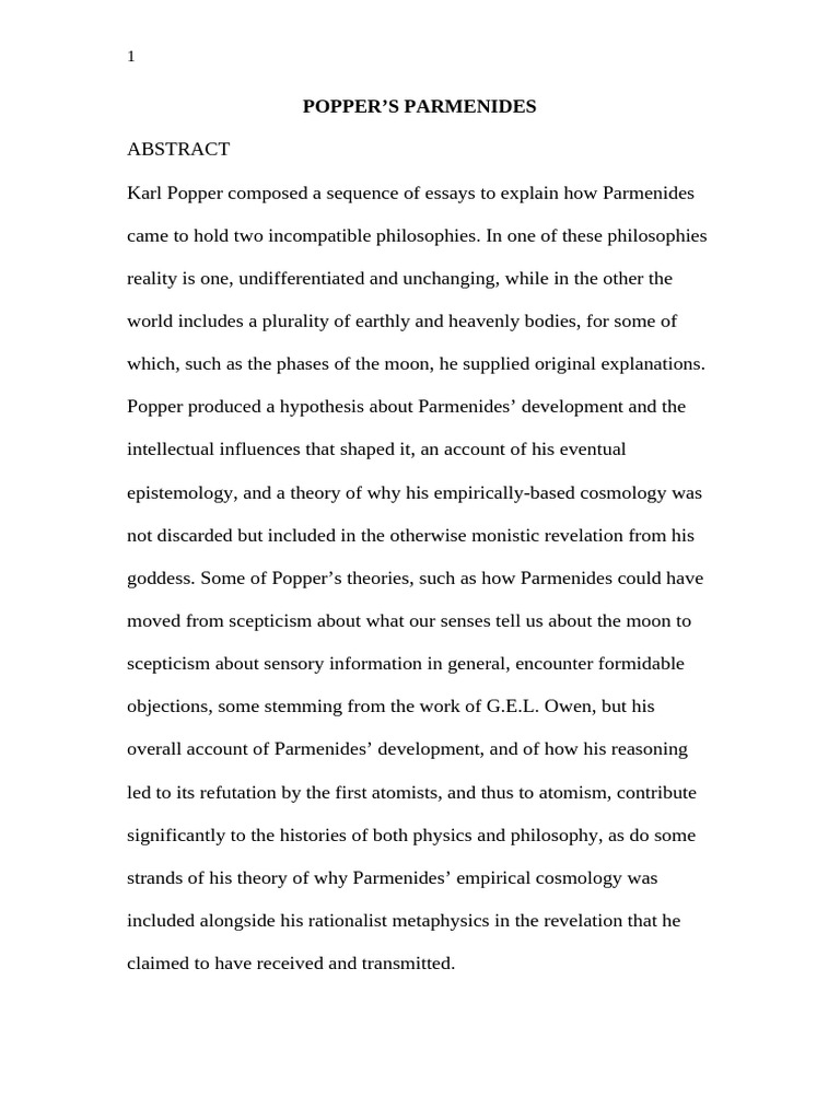 Popper's Analysis of Parmenides' Dualism | PDF | Karl Popper | Truth
