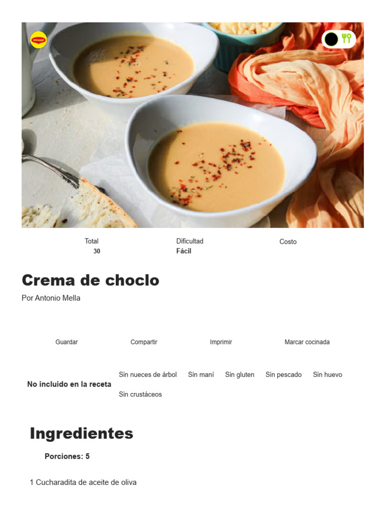 Receta - Crema de Choclo | PDF