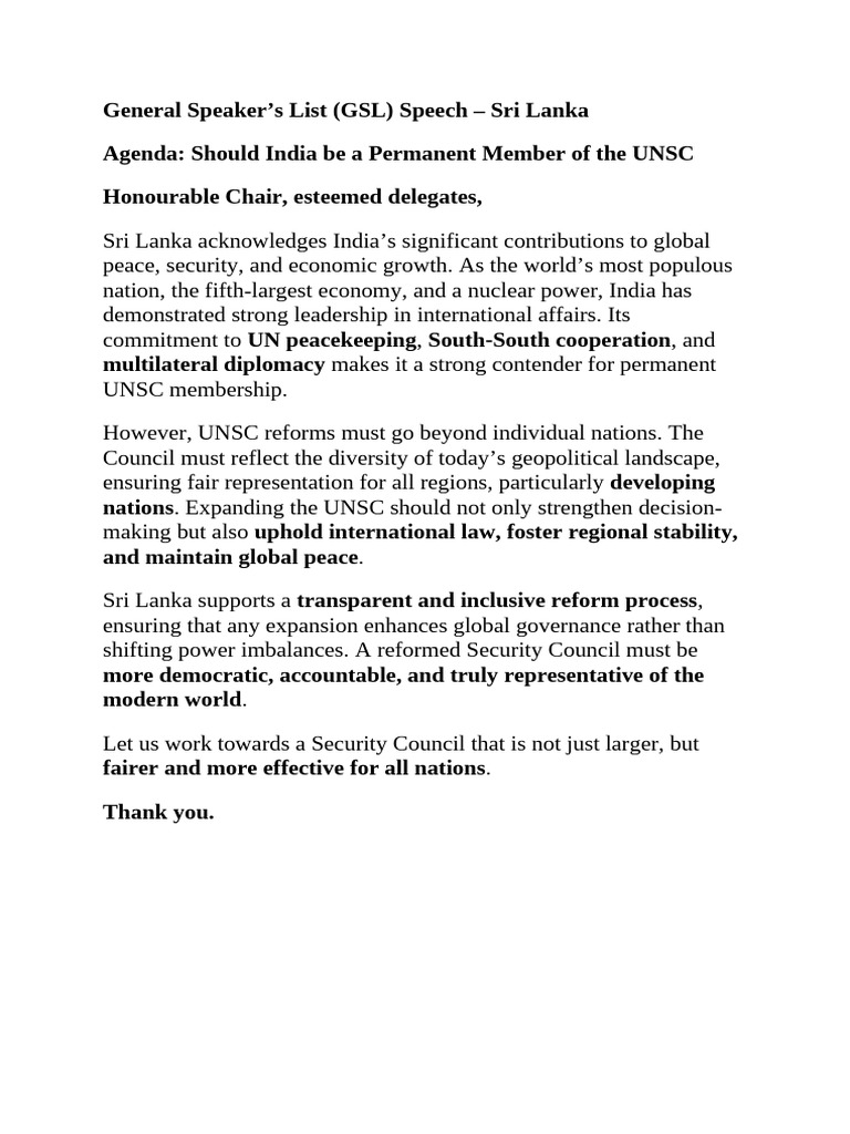 GSL Vihaan Final MUN | PDF