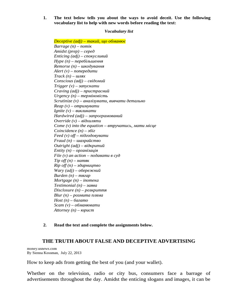 Avoiding Deceptive Advertising Tactics | PDF | Federal Trade Commission ...