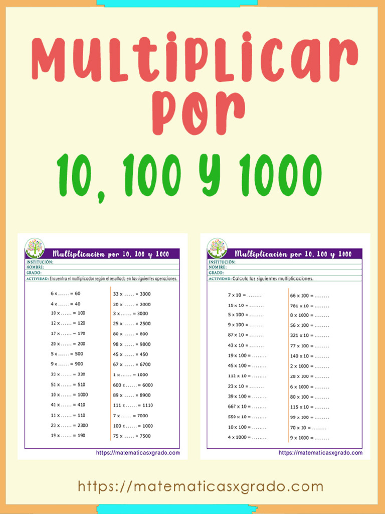 Multiplicar Por 10, 100 y 1000 | PDF