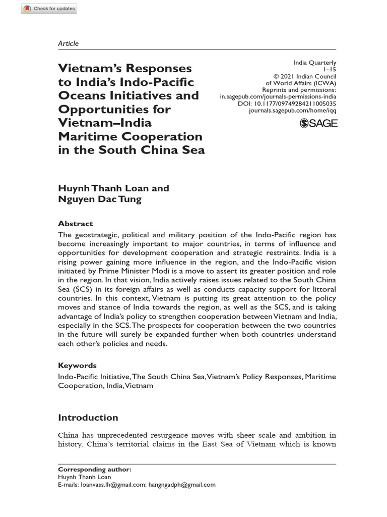 Vietnam’s Responses to India’s Indo-Pacific Oceans Initiatives and ...