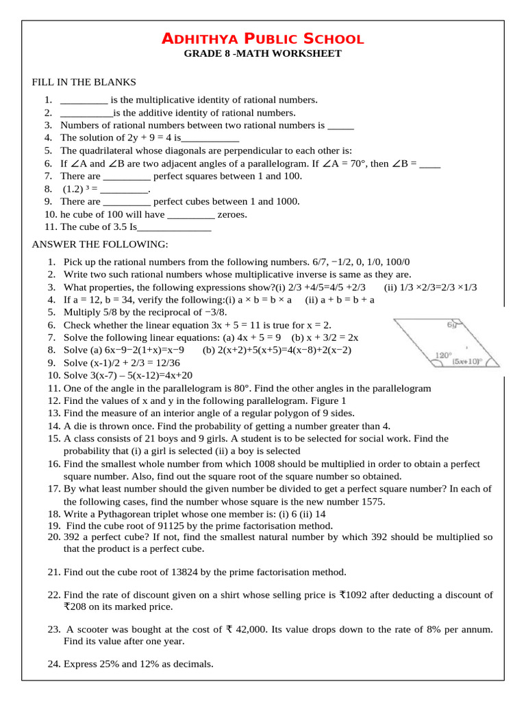 GRADE 8 - Worksheet (MATH) | PDF | Mathematics | Elementary Mathematics