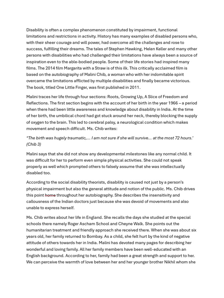 Malini Chib About Her Disability | PDF | Disability | Autism