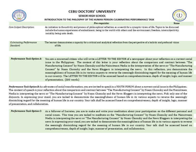 Culminating Performnce Task | PDF | Noam Chomsky | Logic