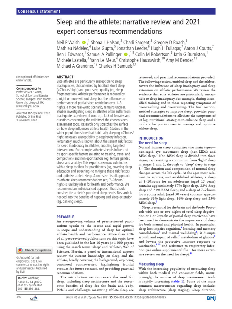 BJSM 2021 SLEEP | PDF | Sleep | Sleep Deprivation