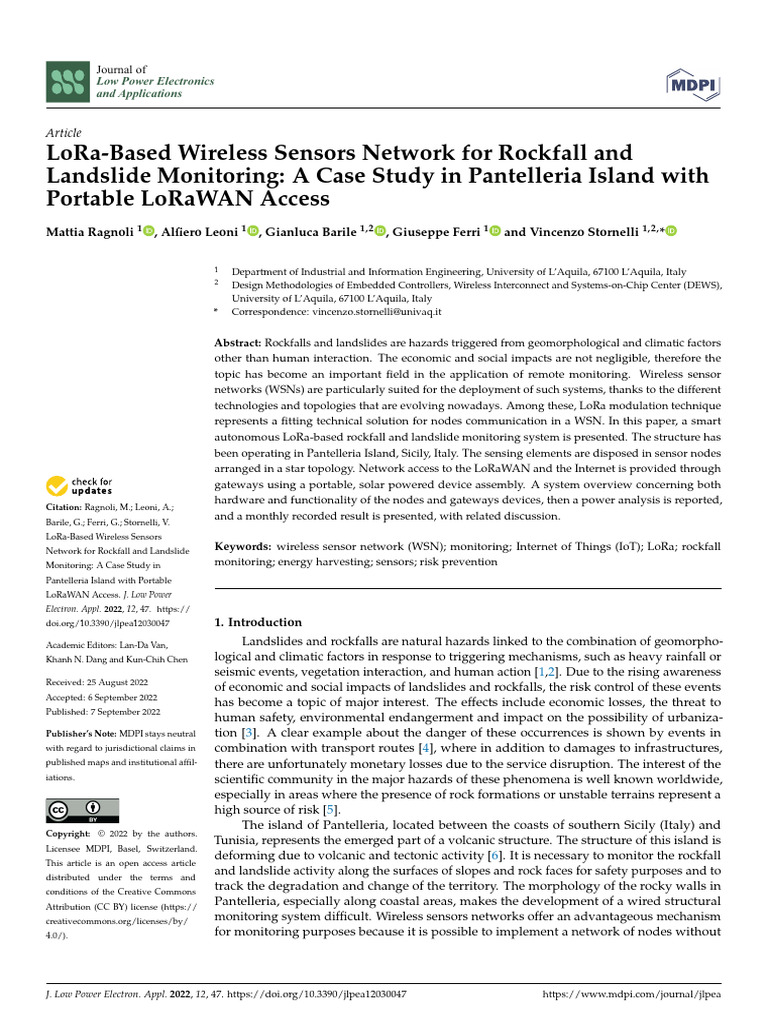 2022 LoRa-Based Wireless Sensors Network for Rockfall and Landslide Monitoring A Case Study in ...