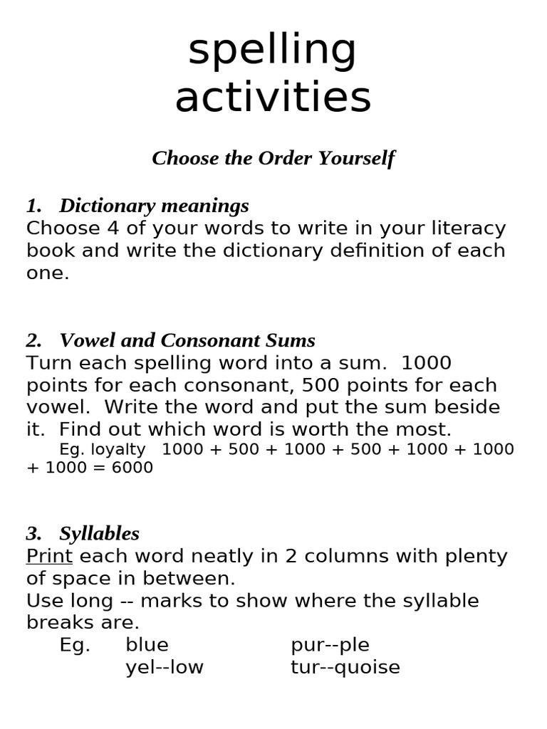 Spelling Activities for Vocabulary Building | PDF