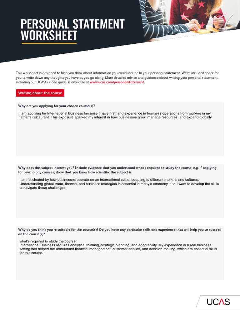 Ucas Personal Statement Worksheet | PDF | Skill | Experience