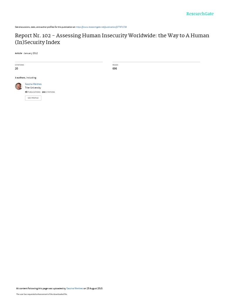 Report_Nr_102_-_Assessing_Human_Insecurity_Worldwi | PDF | Human ...
