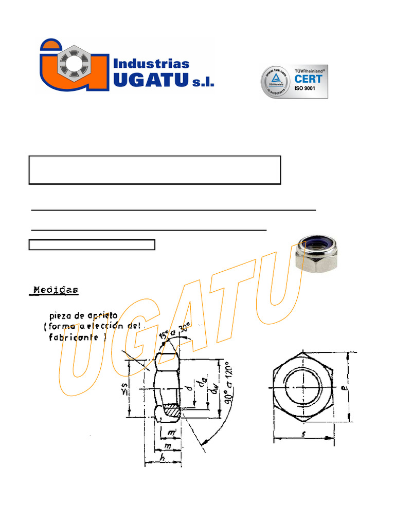 Ficha Técnica Tuerca DIN 985 | PDF | Acero | Tuerca (Hardware)