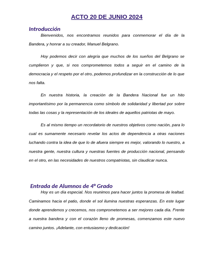 Acto Día de la Bandera 2024 - Claudio Lobo | PDF