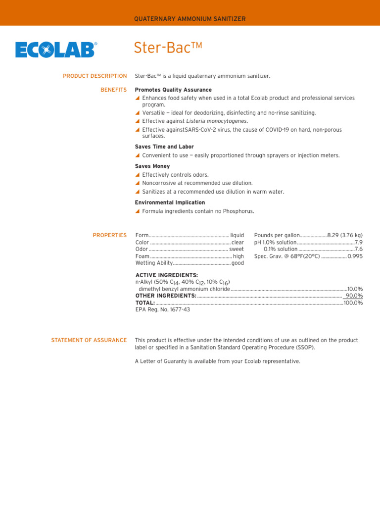 Ster-Bac - Catalog Sheet (US-EPA) | PDF | Disinfectant | Water