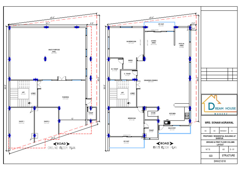 Ground & First Floor Column Layout | PDF | Column | Concrete