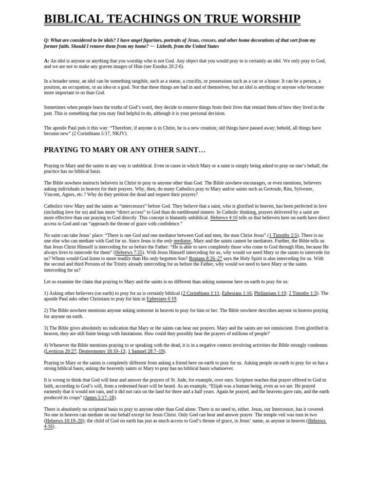 Biblical Teachings On True Worship | PDF | Rosary | Mary, Mother Of Jesus