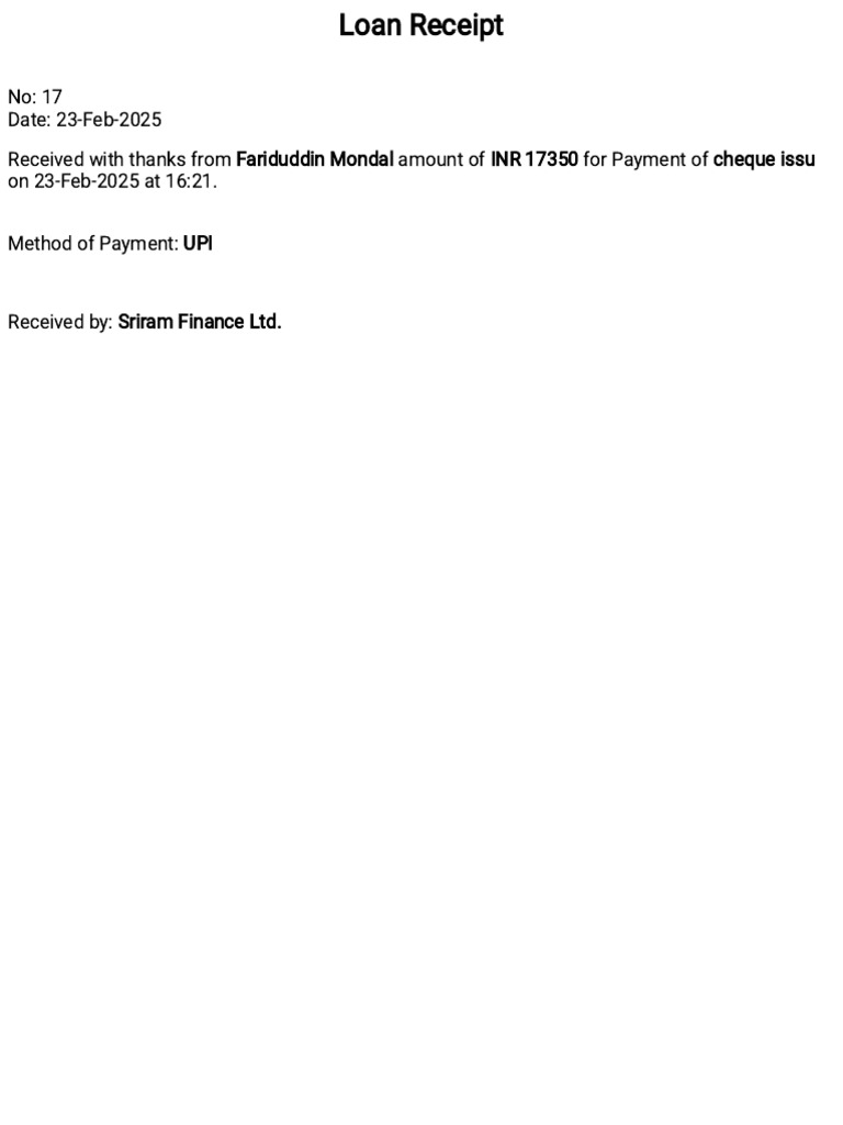 Loan Receipts Cheque Issued | PDF