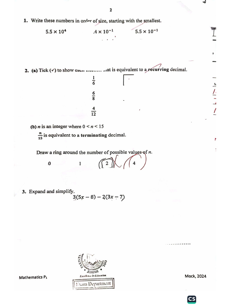 Y8 Math P1 Mock Unsolved | PDF