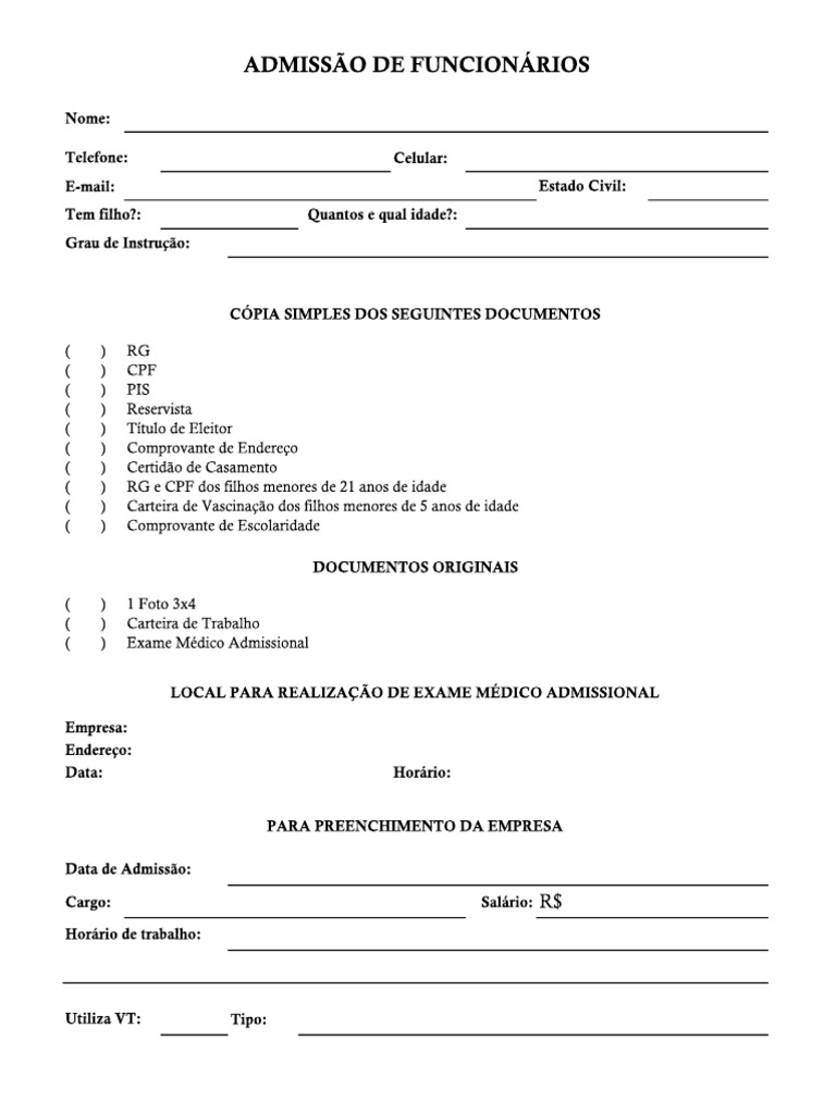 Documentos para Admissão | PDF