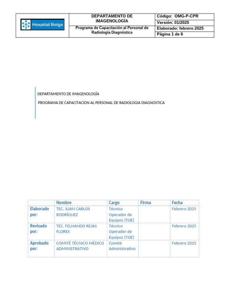 Programa de Capacitación Al Personal de Radiología Diagnóstica | PDF | Radiología | Imagenes medicas