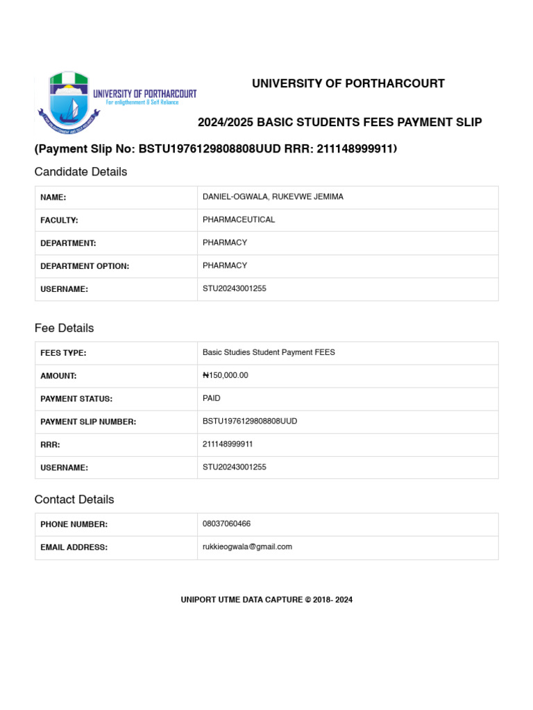 Students Fees Payment Slip | PDF
