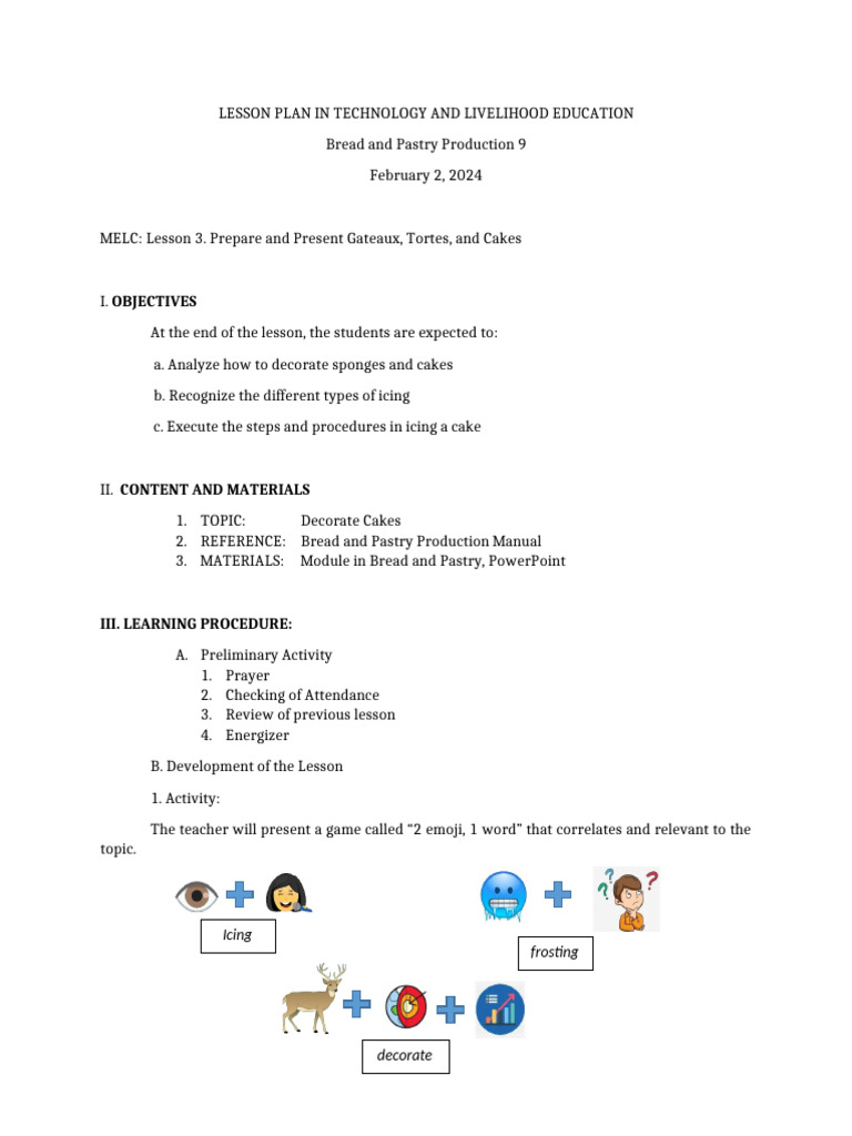 Cake Icing Techniques Lesson Plan | PDF | Cakes | Icing (Food)