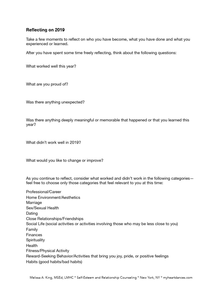 Yearly Reflection Exercise | PDF | Goal | Psychology