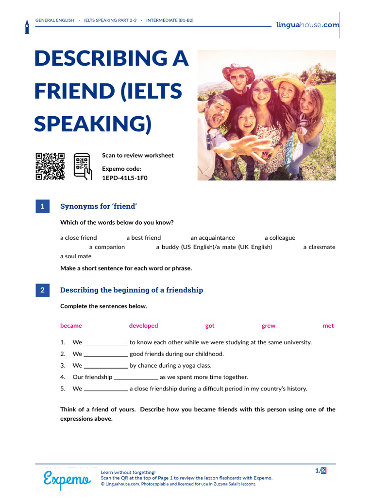 describing-a-friend-ielts-speaking-british-english-student-B1-B2 | PDF | Linguistics
