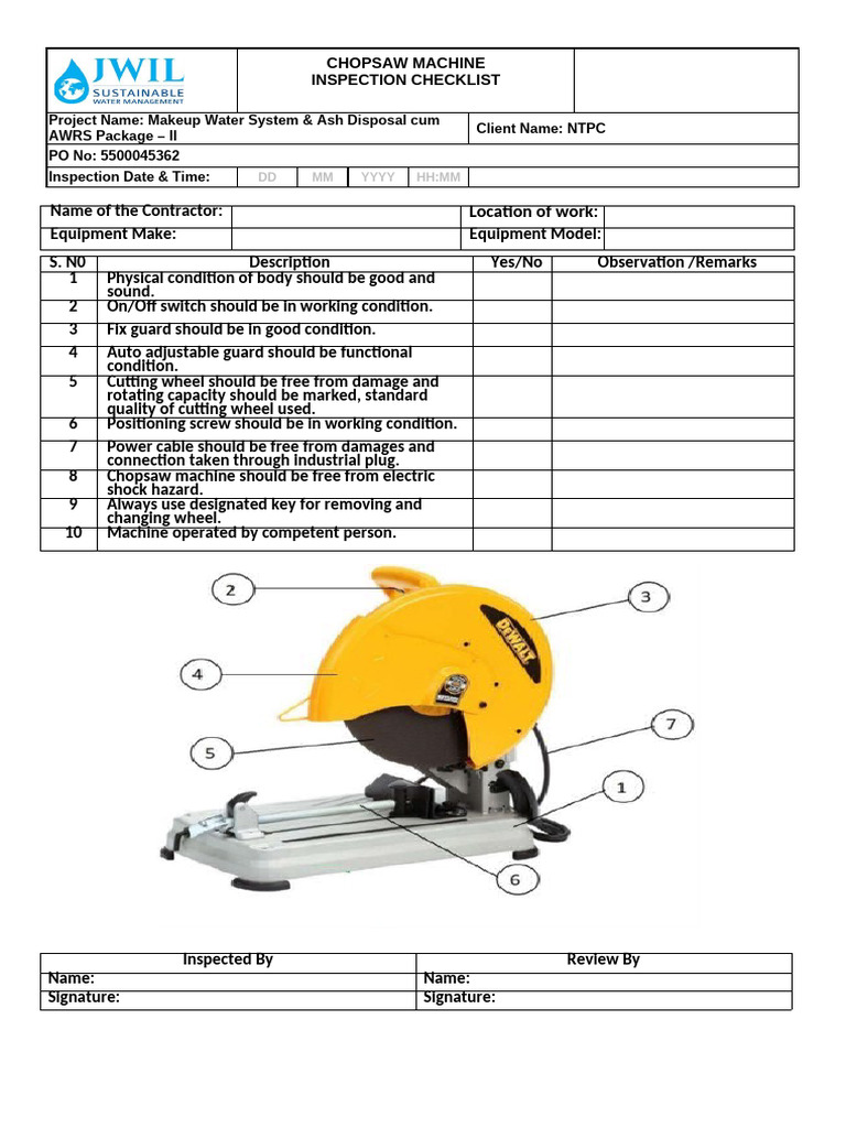 Chop Saw Inspection Checklist | PDF