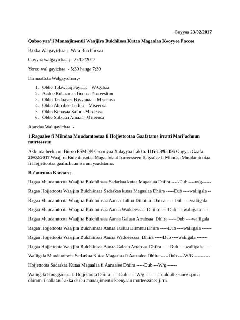 Miindaa Fooyya'e Bara 2017 | PDF