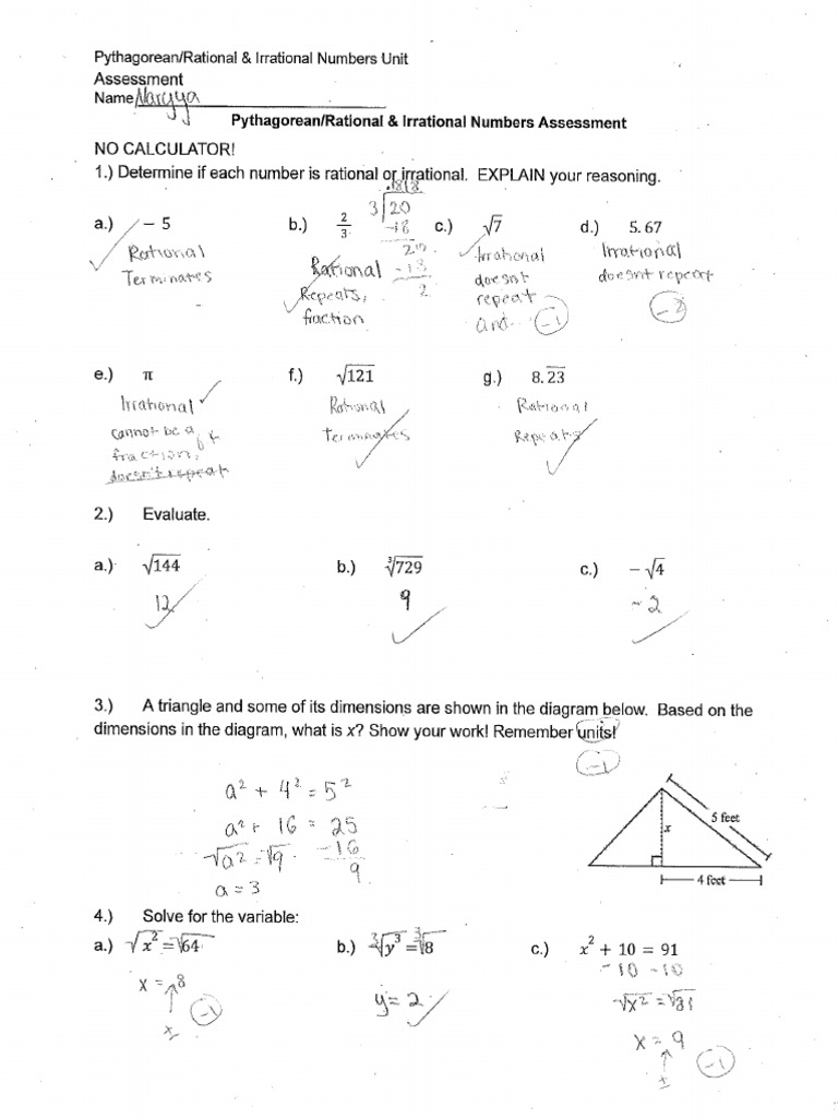 Naryya Pythag:Rat & Irr#s Assessment | PDF