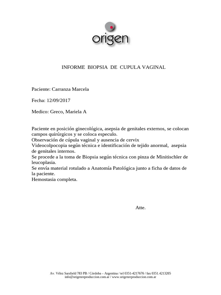 Modelo de Biopsia Cupula Vaginal | PDF
