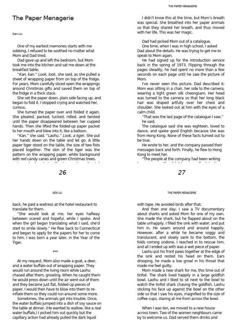The Paper Menagerie+by+Ken+Liu | PDF