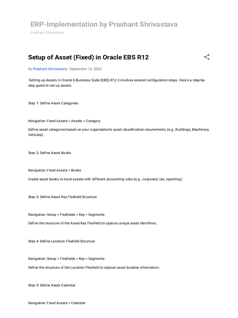 Setup of Asset (Fixed) in Oracle EBS R12 | PDF | Depreciation | Fixed Asset