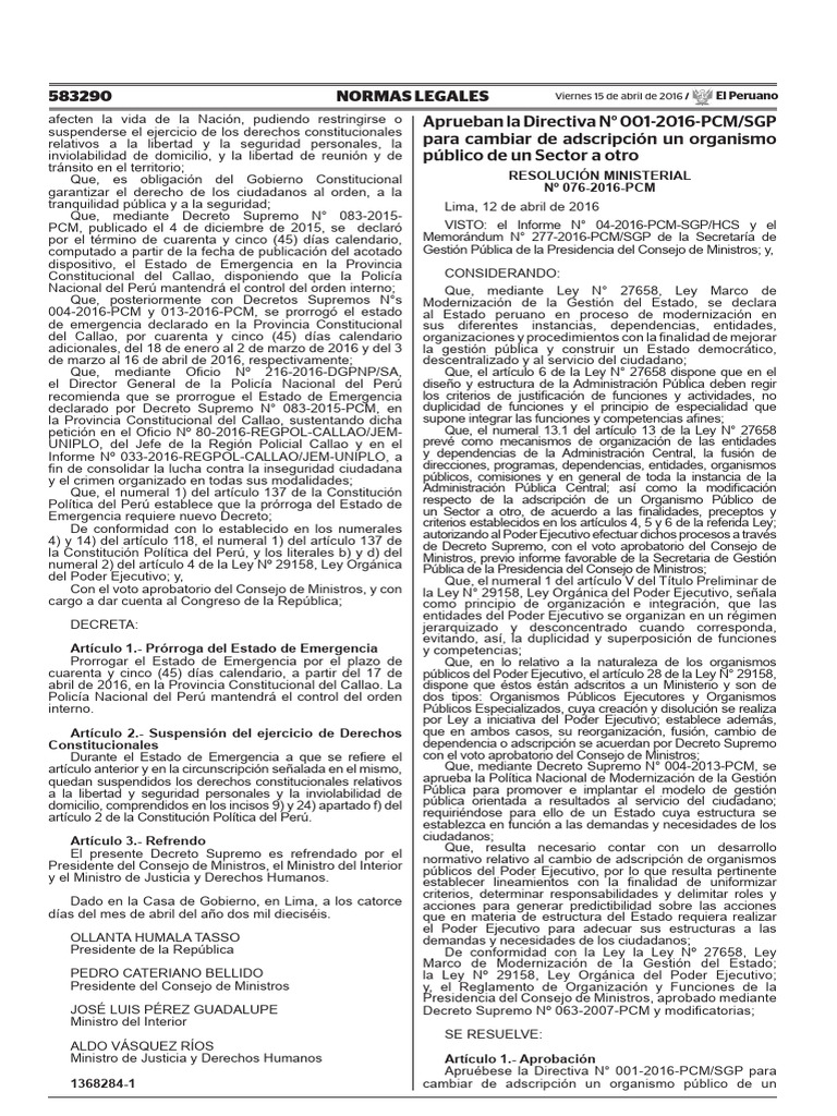 aprueban-la-directiva-n-001-2016-pcmsgp duplicidad de funciones | PDF | Estado de emergencia ...