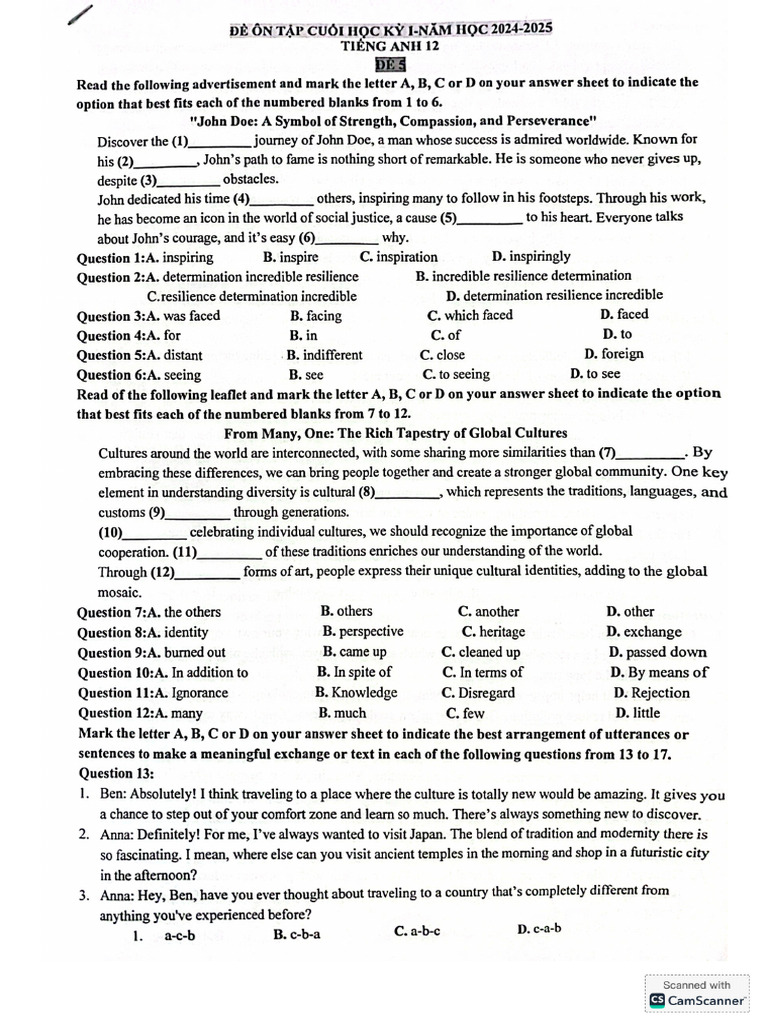 E12. Đề 5. 2025 | PDF